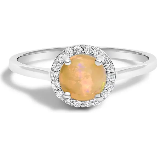 HAUS OF BRILLIANCE 10k Gold Gemstone And Diamond Halo Ring - White | Multi Opal